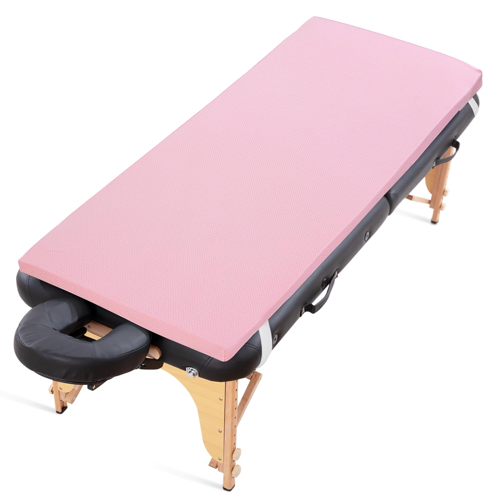 HOMBYS Memory Foam Massage Bed Mattress Topper with Removable Cover, Pink Massage Table Topper with Elastic Bands, Non-Slip Lash Bed Cushion Only (Bed Not Included)