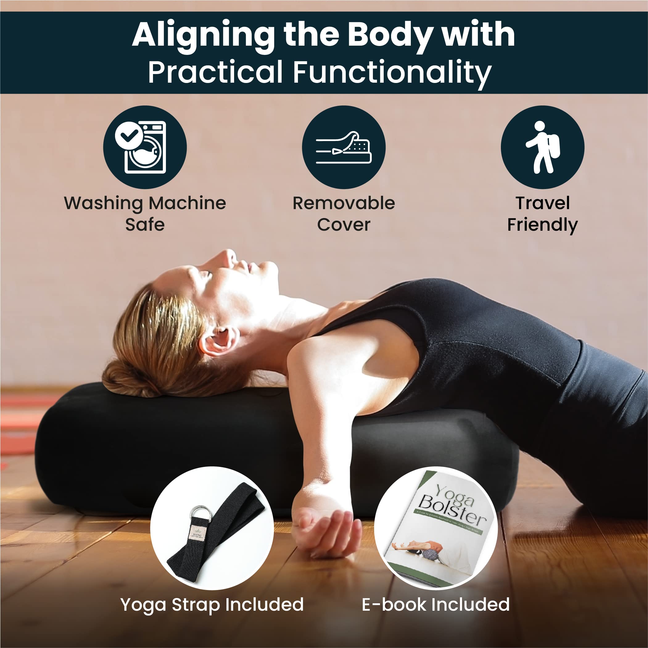 2Living Yoga Set Includes - Yoga Bolster (Yoga Pillow), Yoga Strap, and E-book