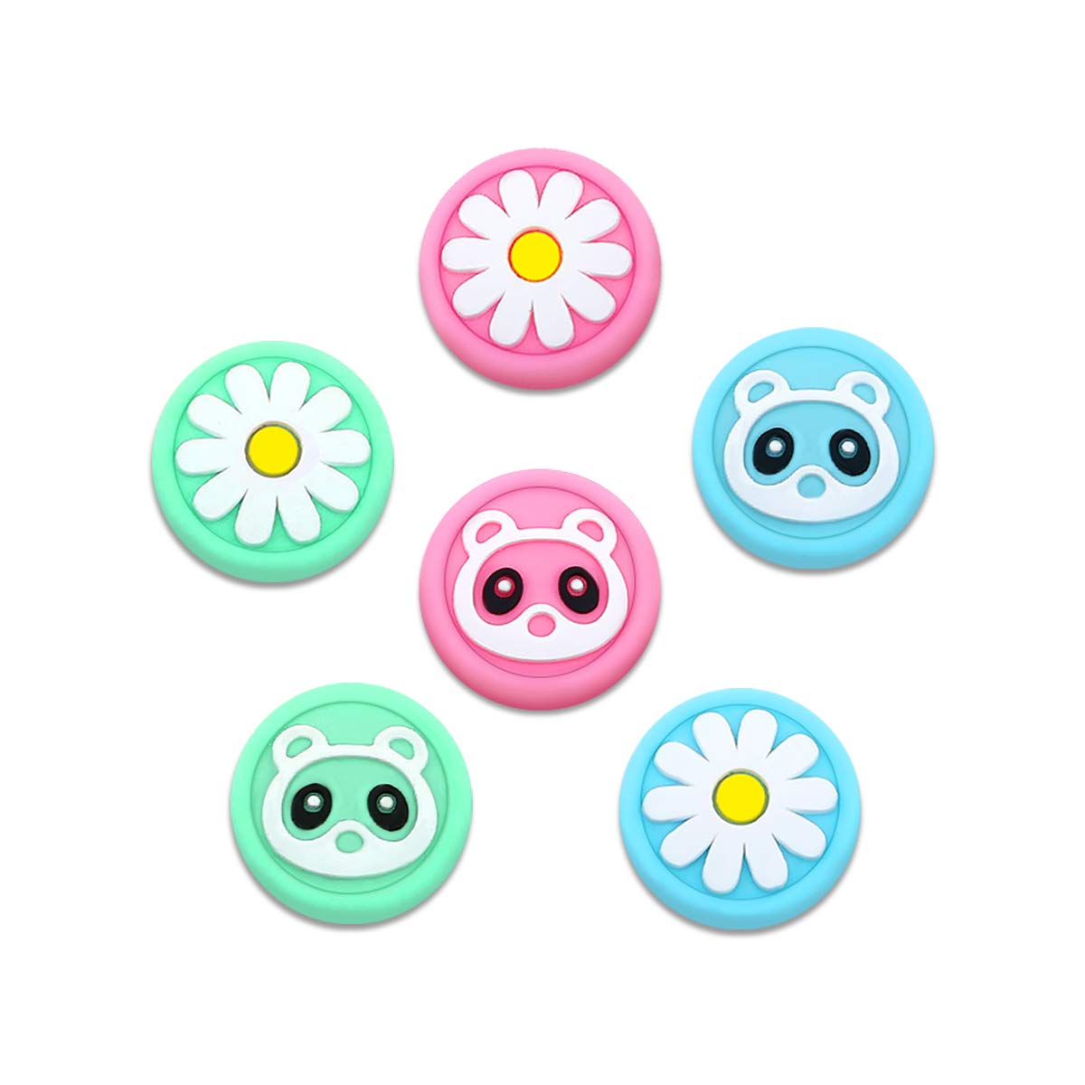 6amLifestyle Thumb Grip Caps for Nintendo Switch & Lite 6 Pack Raccoon Flower Cute Design Soft Silicone Joystick Cover Compatible with Switch Joy-Con (Pink& Blue& Green)