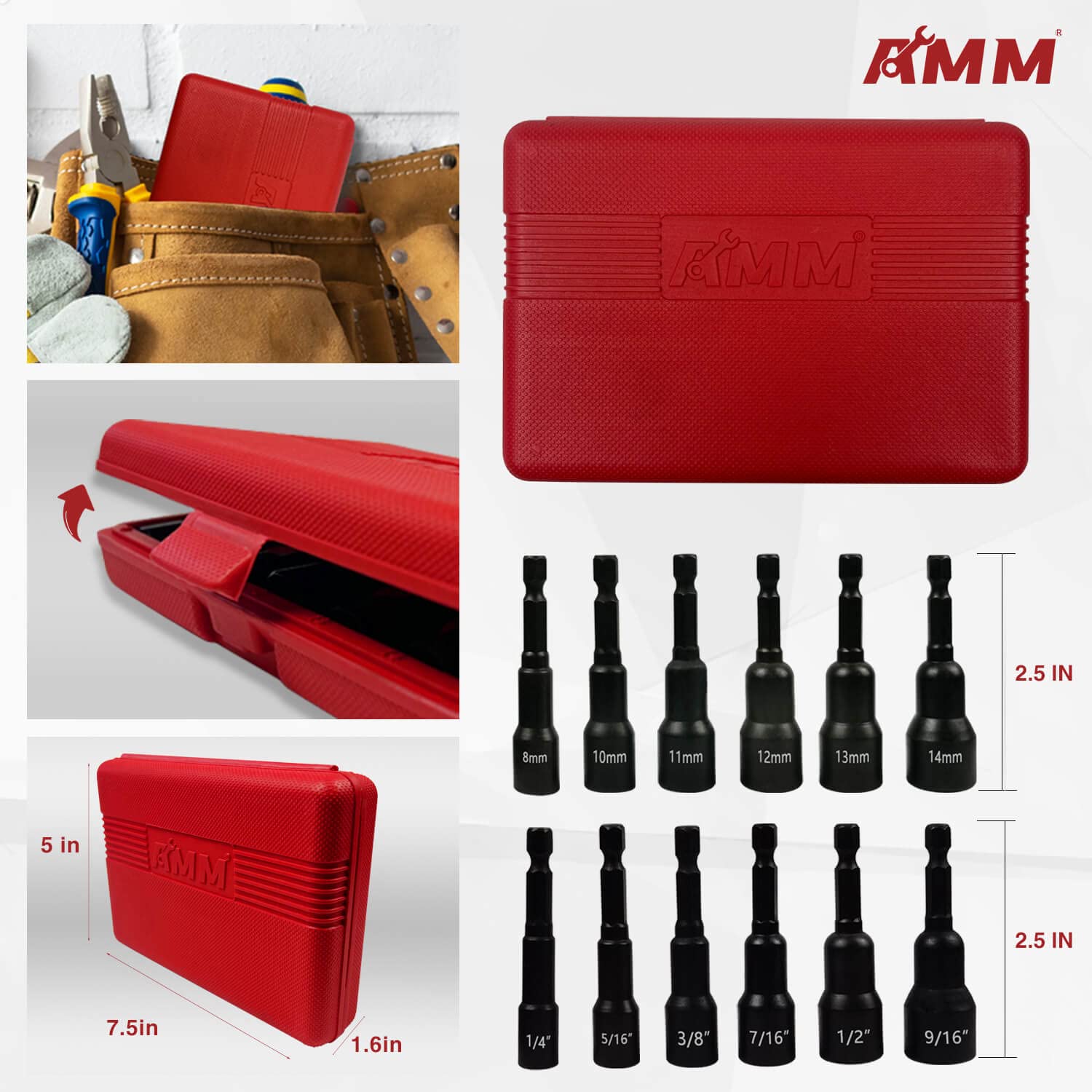 AMM 12-Piece Magnetic Nut Driver Set,1/4" Hex Shank Power Driver Bit Set,Metric(8-14mm) and SAE(1/4-inch - 9/16-inch) ,Cr-v Steel