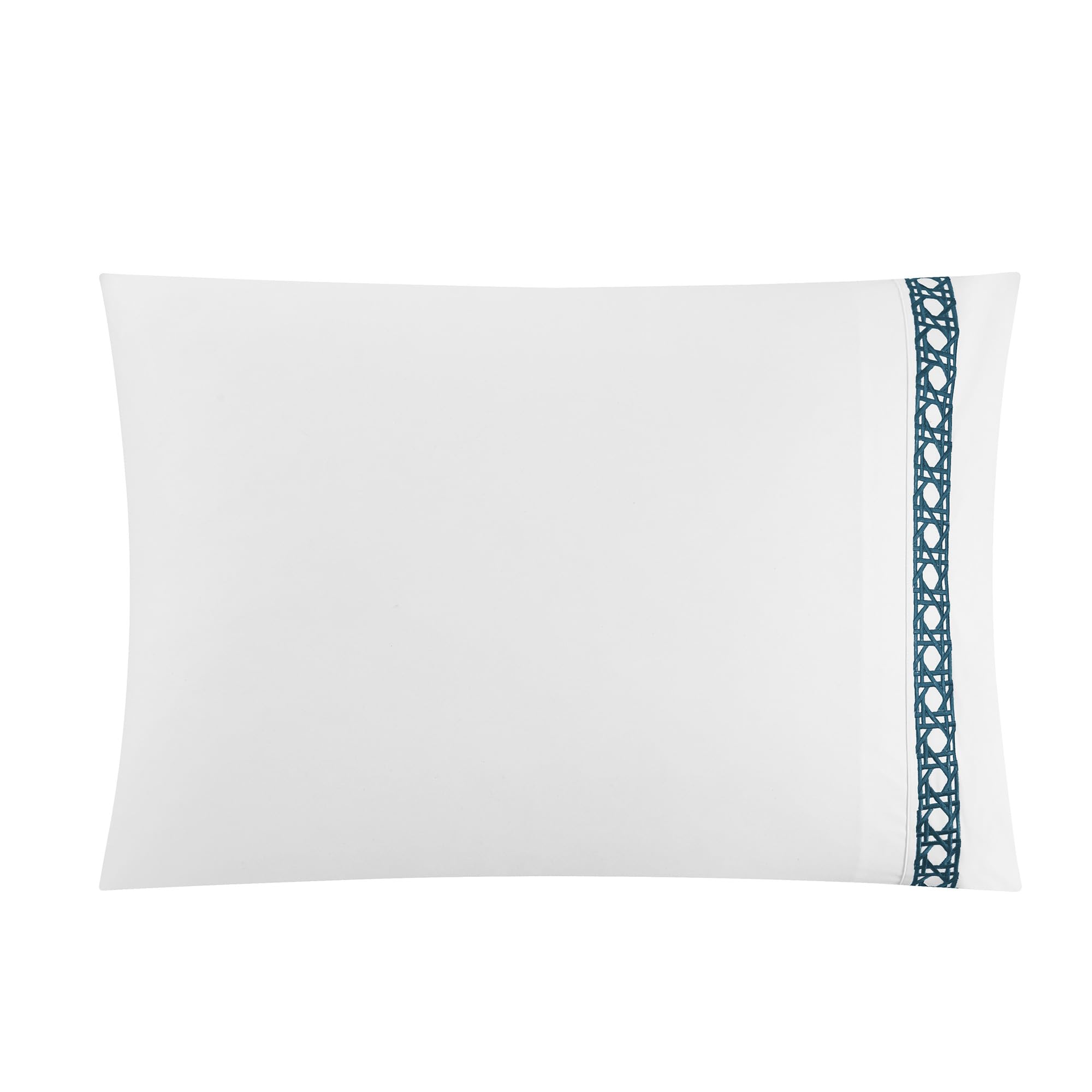 Chic Home Lewiston 3 Piece Cotton Blend Duvet Cover 1500 Thread Count Set Solid White with Embroidered Lattice Stitching Details Bedding β Includes Two Pillow Shams, Queen, Navy Blue