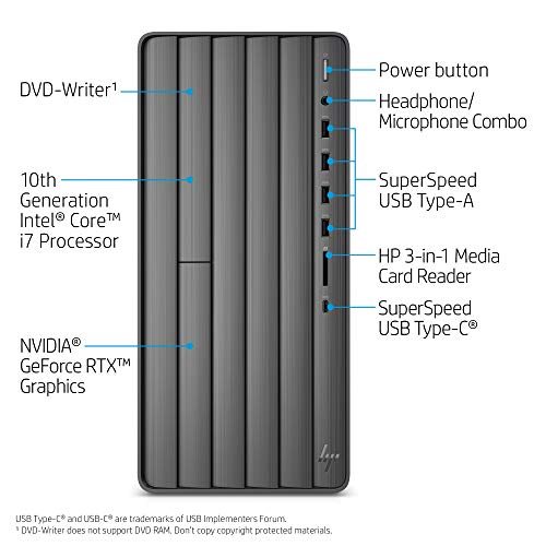 HP Envy Desktop Computer, NVIDIA GeForce RTX 2060, Intel Core i7-10700, 16 GB RAM, 1 TB SSD Storage, Windows 11 (TE01-1050, 2020 Model)