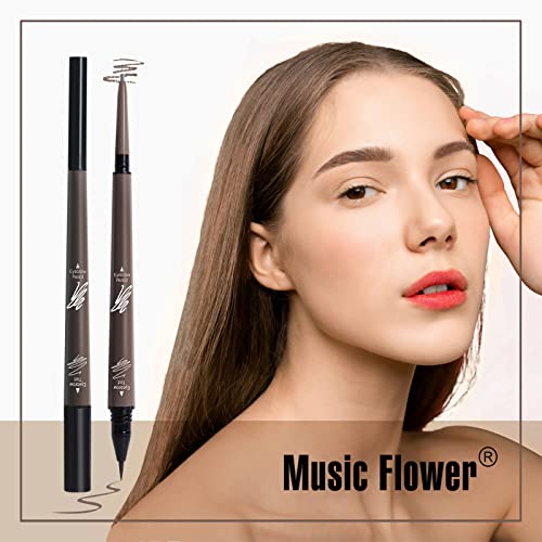 Music Flower 2 in 1 Eyebrow Pencil,Waterproof & Long Lasting Liquid Eyebrow Pen,Dual Ended Pencil Fills and Defines Brow Tint with the Precision & Definition of Microblading,Chestnut