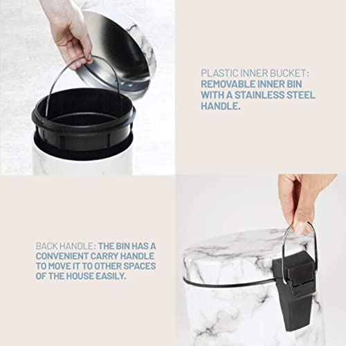 AWENN - Kitchen Garbage Trash Can with Lid and Pedal - Touchless Round Shape Waste Bin - Stainless Steel Dustbin with Removable Inner Bucket for and Outdoors β White (7.9 Gallon β 29 Liters)