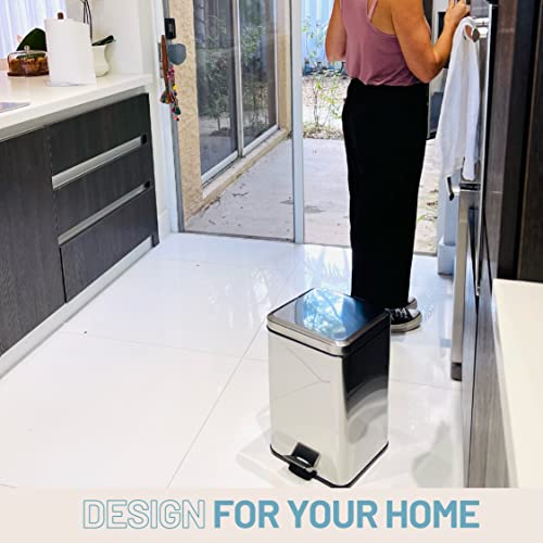 AWENN - Kitchen Garbage Trash Can with Lid and Pedal - Touchless Round Shape Waste Bin - Stainless Steel Dustbin with Removable Inner Bucket for and Outdoors β Gray (5.3 Gallon β 20 Liters)