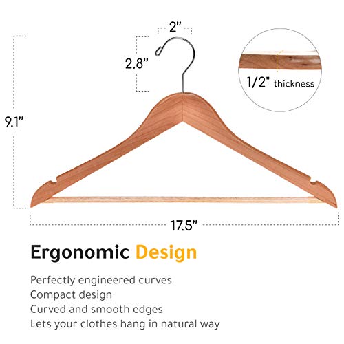 Quality Wooden Hangers - Semi Contoured Hanger Set in 20-Pack - Solid Wood Coat Hangers with Stylish Chrome Hooks - Heavy-Duty Clothes, Jacket, Shirt, Pants, Suit Curved Hangers (Natural, 20)