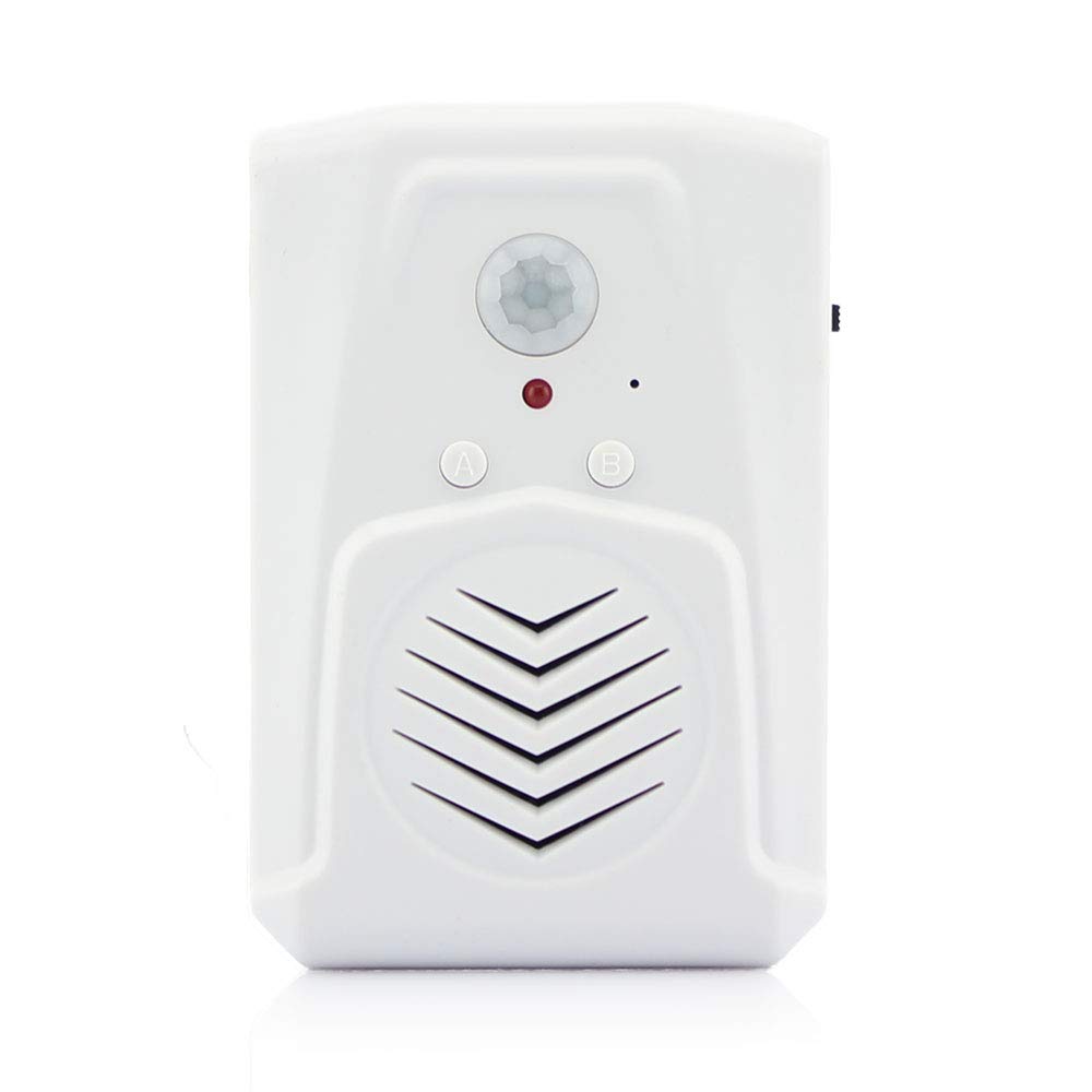Infrared Motion Sensor Activated Sound Speaker Built with Microphone Record one Voice for Shop Sale, Garage Door Alert, Greeting Visitor Door Chime, Security Reminder