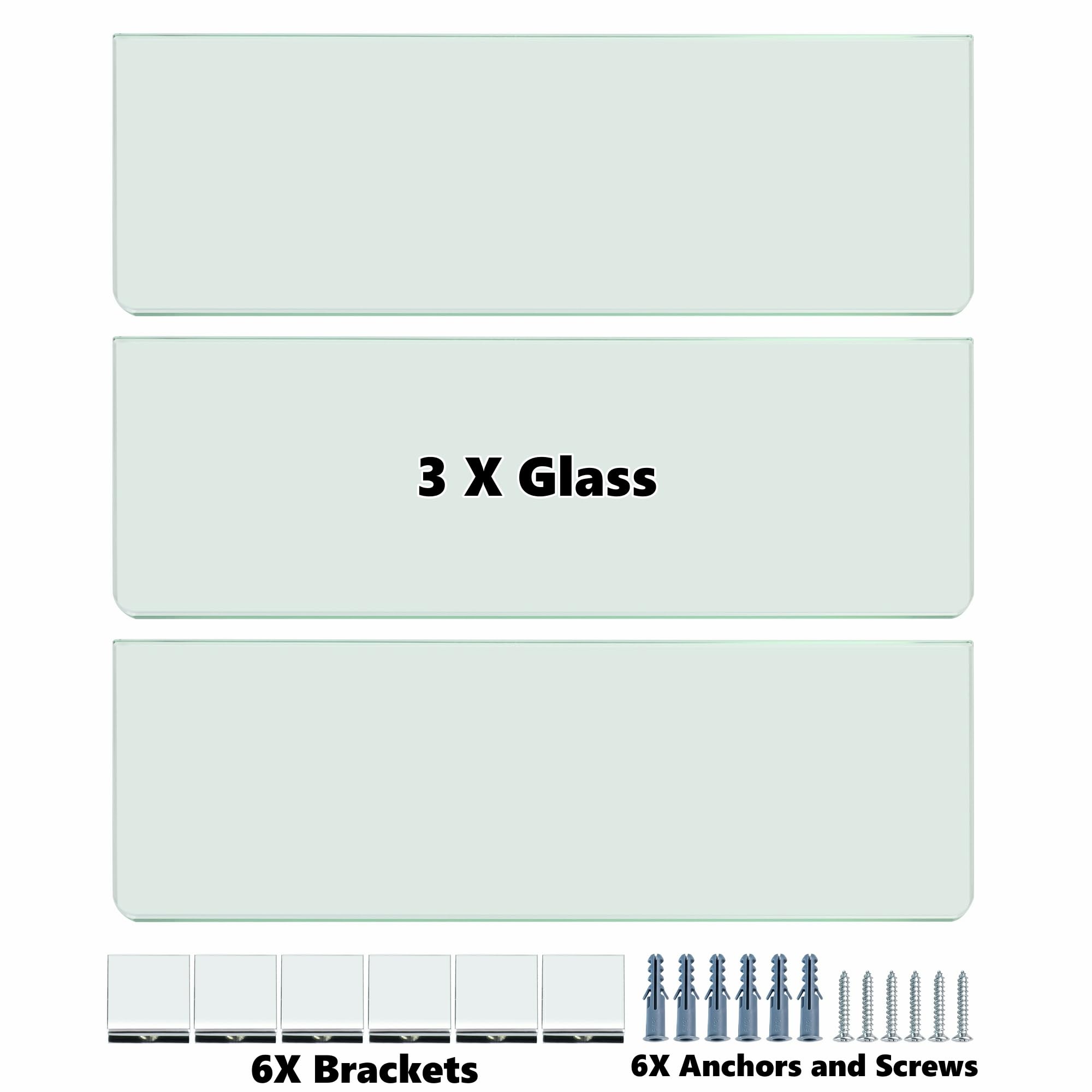 Alise Bathroom Shelves Glass Shelf,Wall Mount Floating Shelves for Bathroom,Rectangular Tempered Glass Shelves for Wall Storage Organizer,AGBL4010SET-C-3P,Pack of 3