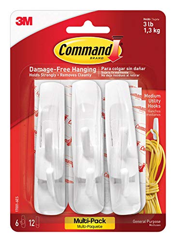 Command 170016Es Reusable Adhesive Hooks, Medium, Value Pack, 6/Pk,We