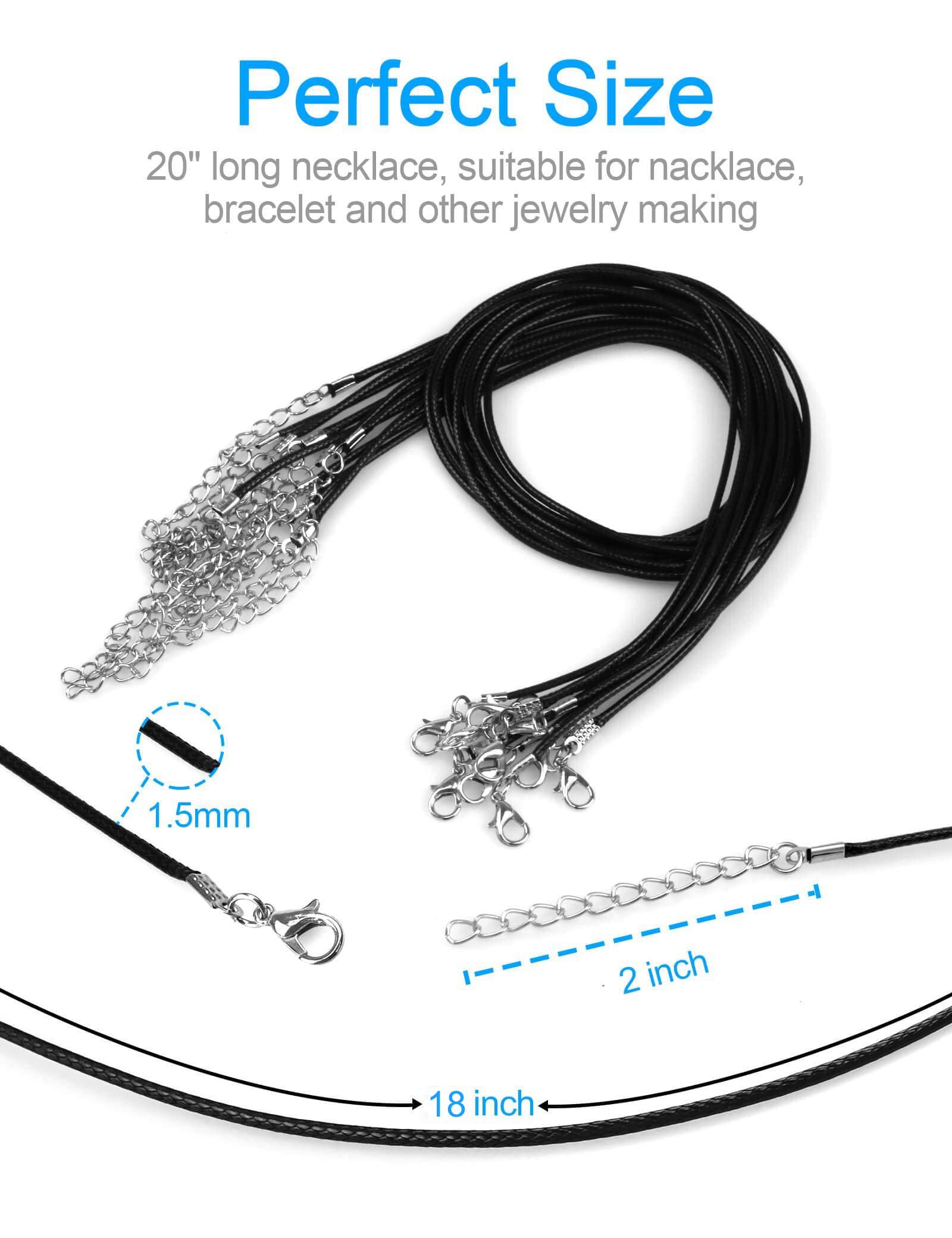 24PCS Black Cord Necklace, 20 in Waxed Necklace Cords for Pendants, Black String Necklace with Clasp for DIY Jewelry Makingā¦