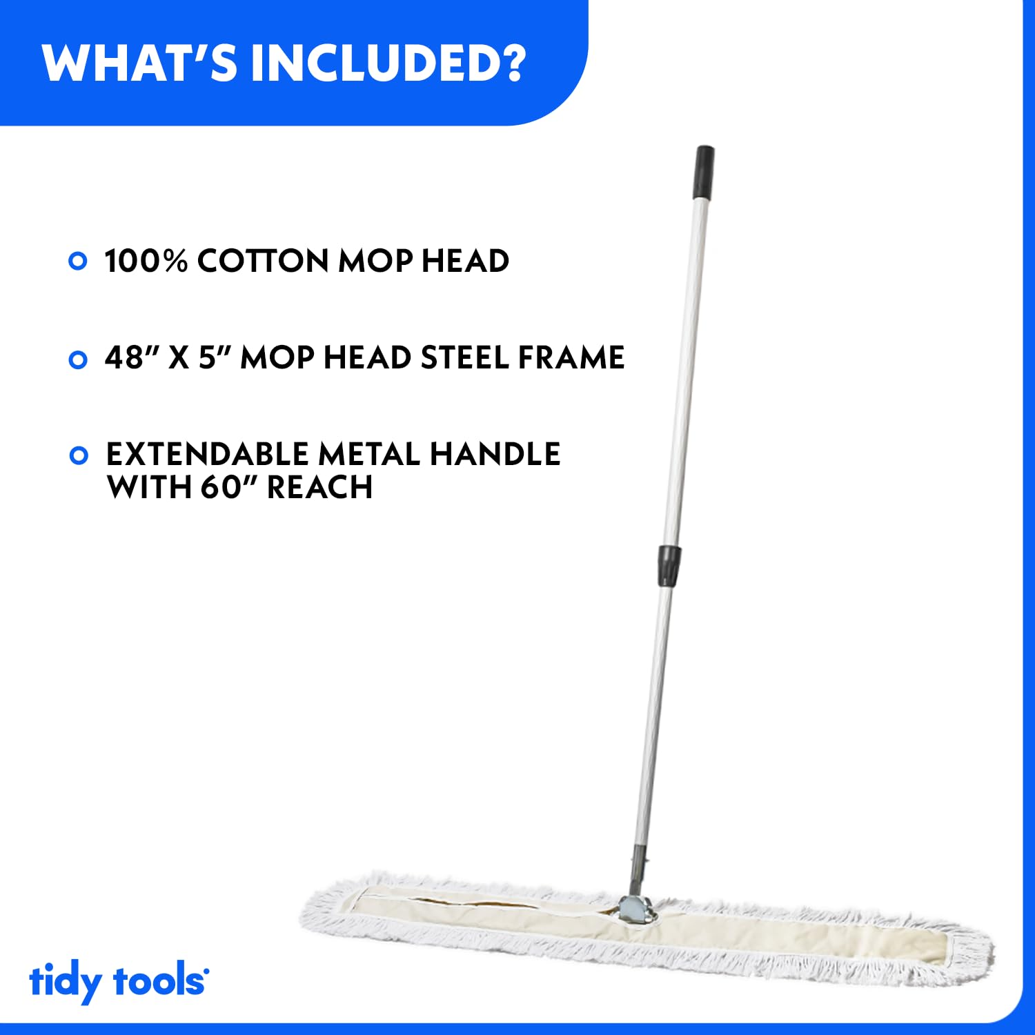 Tidy Tools Commercial Dust Mop & Floor Sweeper – 48 x 5 in. and Cotton Reusable Mop Head Bundle - 2 Mop Sets and 2 Refills