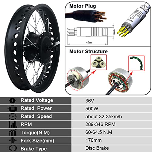 36V 500W Electric Bicycle Conversion Kit, Snow Bike/Fat Tire with LCD5 Display, 20 inch Motor Wheel, Suitable for 20x4.0 Tires, Rear Rotate Hub Motor,7-Speed flywheel and Controller Bag.