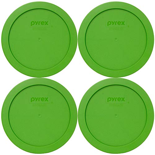 Pyrex 7201-PC Lawn Green Round Plastic Food Storage Replacement Lid, Made in USA - 4 Pack