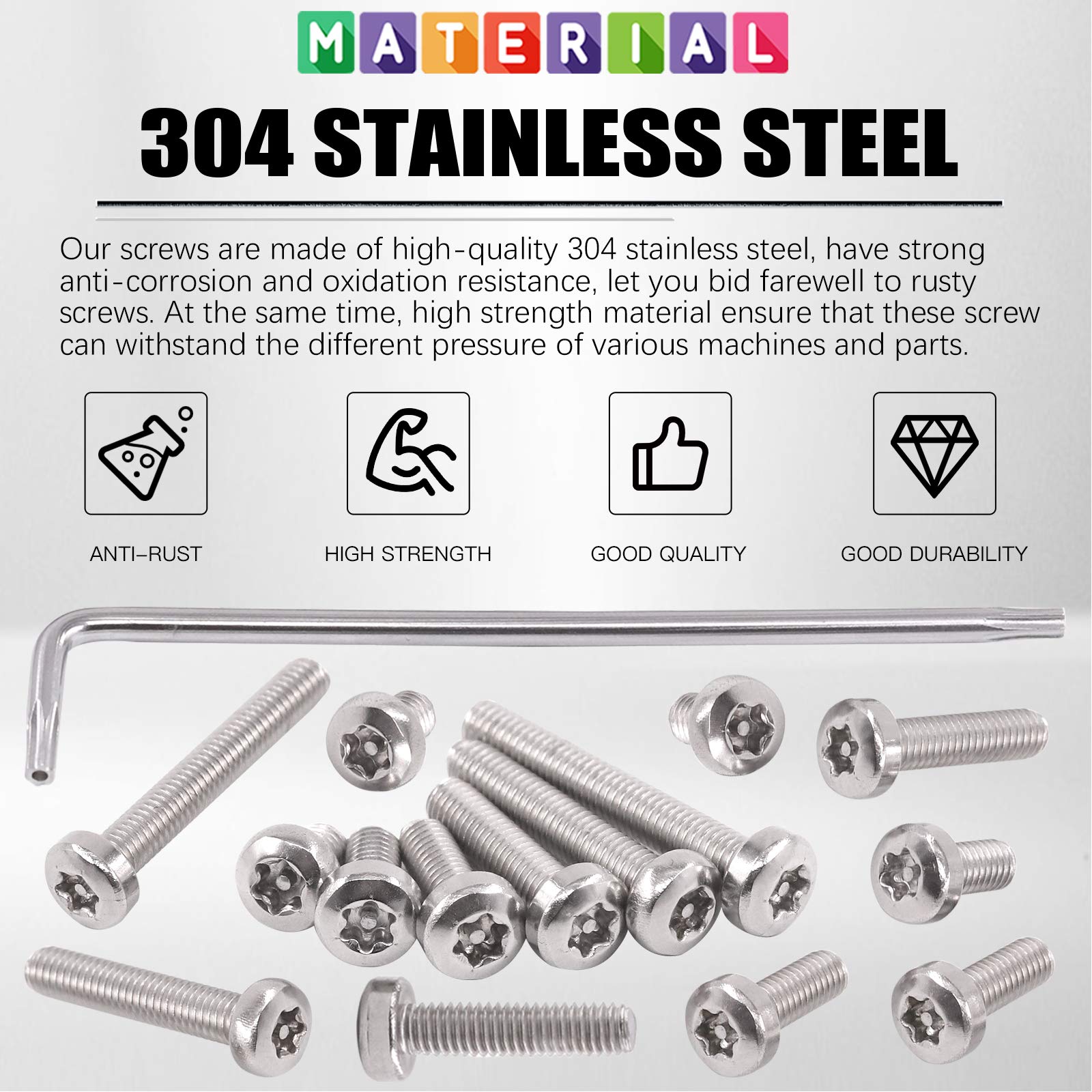 Glarks 111Pcs M5 x 8mm 10mm 12mm 16mm 20mm 25mm 30mm 40mm Pan Head Torx Security Screws 304 Stainless Steel Tamper Resistant Screws Assortment Set with T25 Wrench