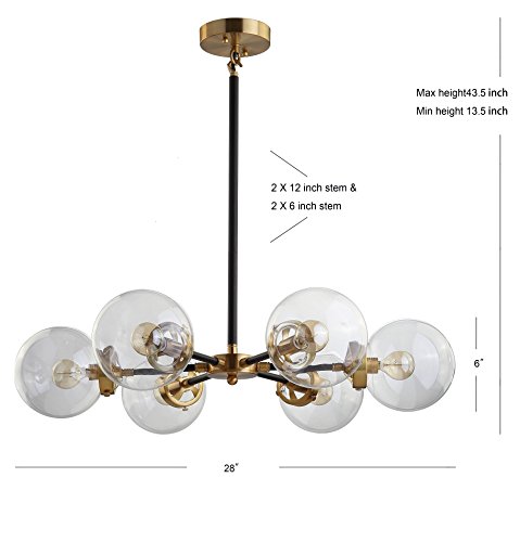 JONATHAN Y JYL9015A Caleb 6-Light 28" Brass Cluster Pendant, Contemporary, Modern, Transitional, Office, Living Room, Family Room, Dining Room, Kitchen, Bedroom, Foyer, Black/Brass Gold