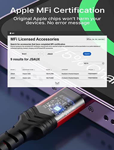 JSAUX iPhone Headphone Adapter, Lightning to 3.5mm Adapter [Apple MFi Certified] iPhone Aux Adapter Compatible with iPhone 14/14 Pro Max/13/13 Pro Max/12/12 Pro Max/11/11 Pro Max/SE/X/XR/XS/8-Red
