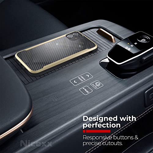 Nicexx Designed for iPhone 11 Case with Carbon Fiber Pattern, 12ft. Drop Tested, Wireless Charging Compatible - Gold