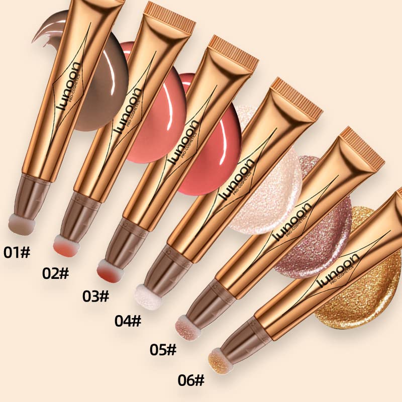 3 Pcs Liquid Contour Beauty Wand Set, Contour & Blush & Highlighter Stick with Cushion Applicator, Attached Easy to Blend, Long Lasting & Smooth Natural Matte Finish (01#02#04)
