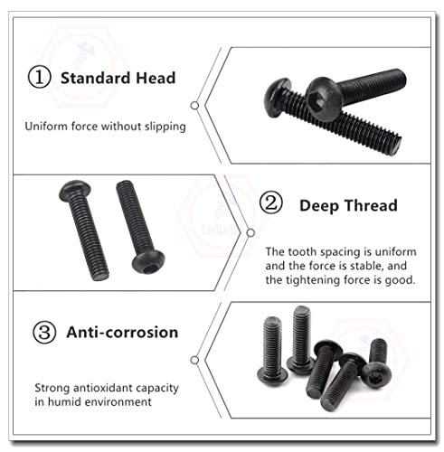 50pcs M2.5×10mm Black Alloy Steel Button Head Round Head Hex Socket Cap Screw Bolt ISO7380 Black Oxide