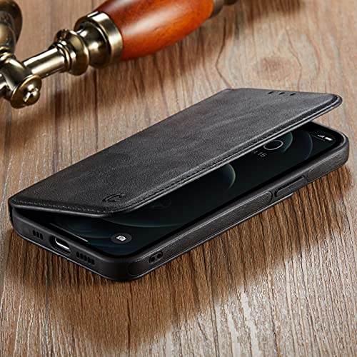 Casus Logo View Compatible with iPhone 13 Wallet Case Slim Magnetic Flip Cover Faux Leather with Card Holder Slot Thin Kickstand (2021) 6.1" (Black)