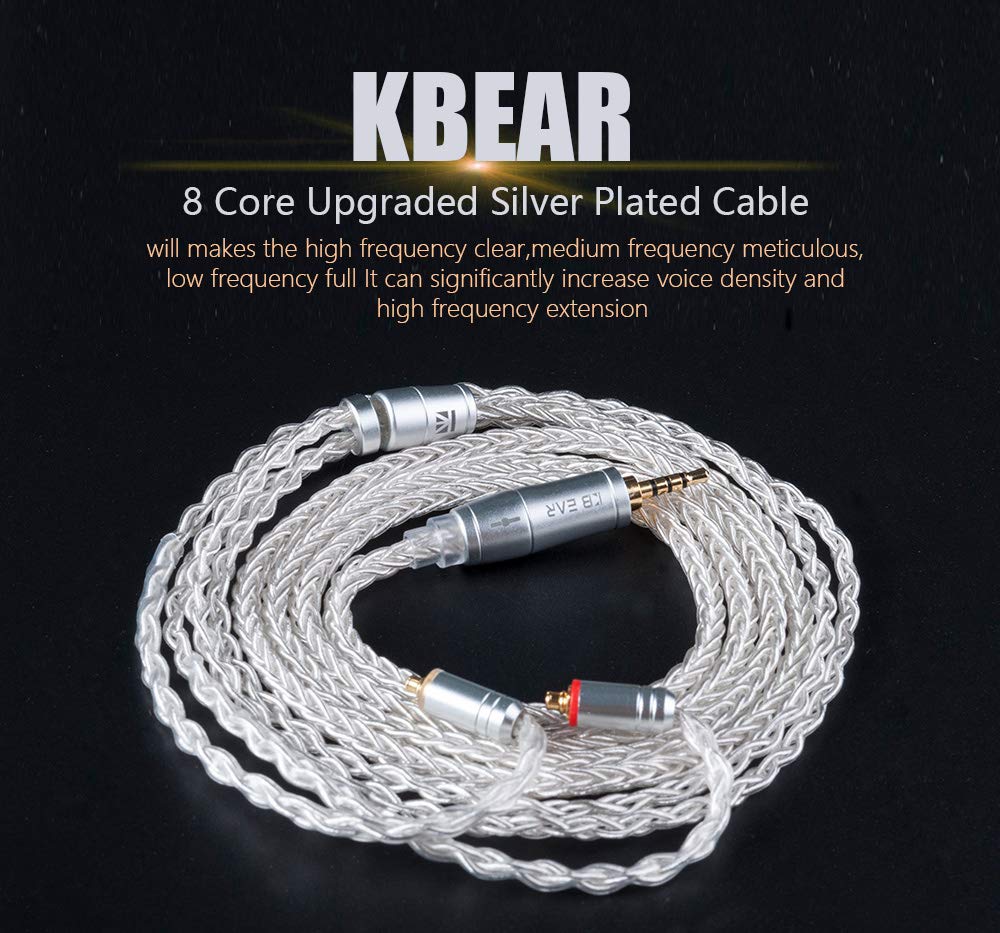 KBEAR 8 Core Silver Plated Upgrade Earphone Cable, Detachable Replacement Cable HiFi in Ear Monitor Cable for TIN T2 T3 P1 for Shure SE215 SE315 SE425 SE535 UE900 (MMCX 3.5mm)……