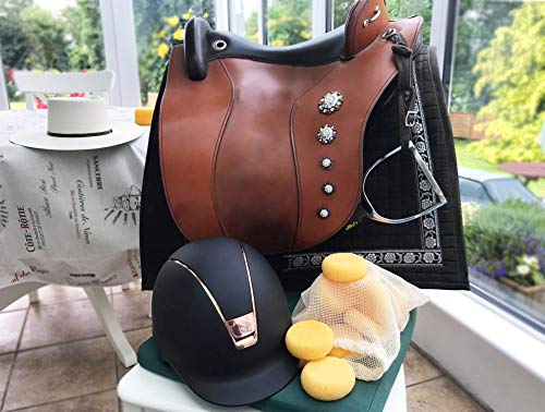 Premium Synthetic Horse Tack Sponges: 12pc Value Pack (10 Round 2.8" x1", 2 Large 6"x4"x2") with Cotton Bag, for Saddles, Bridles, Boots and Leather Care by Equus Constantia