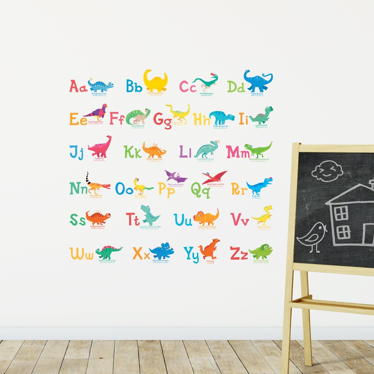 DECOWALL DW-1803 A-Z Dinosaur Alphabet Kids Wall Stickers Wall Decals Peel and Stick Removable Wall Stickers for Kids Nursery Bedroom Living Room d?cor ABC