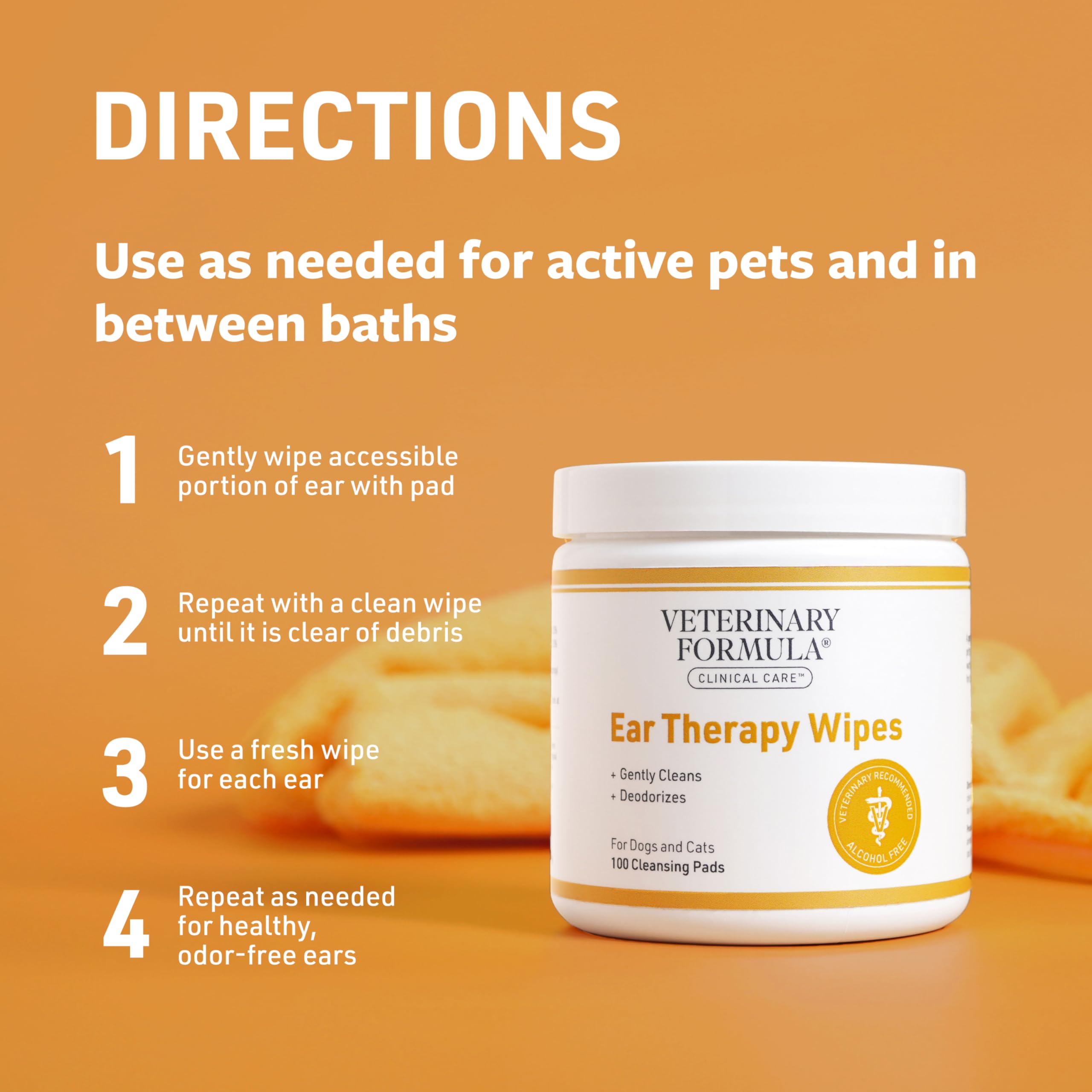 Veterinary Formula Clinical Care Ear Therapy Wipes, 100ct β Cat and Dog Ear Cleaner β Help Relieve Itchy Ears Quickly & Effectively Remove Dirt, Debris, and Foul Odor