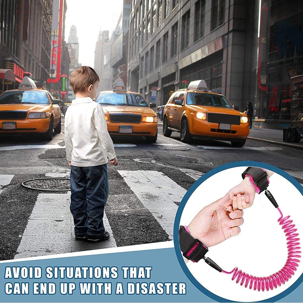 Onwon Anti Lost Safety Wrist Link Child Safety Harness Strap Rope Leash Walking Hand Belt Band Wristband(1.5m Pink)