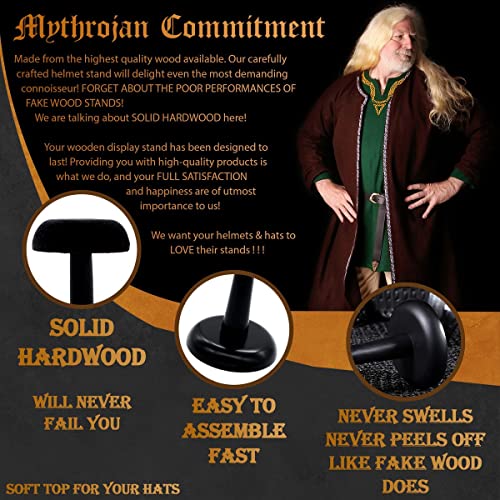 Mythrojan 14.5 Inch SOLID WOOD HAT DISPLAY STAND Sturdy Wooden Display Stand for Medieval Renaissance Cosplay Halloween Pin up Retro Hats