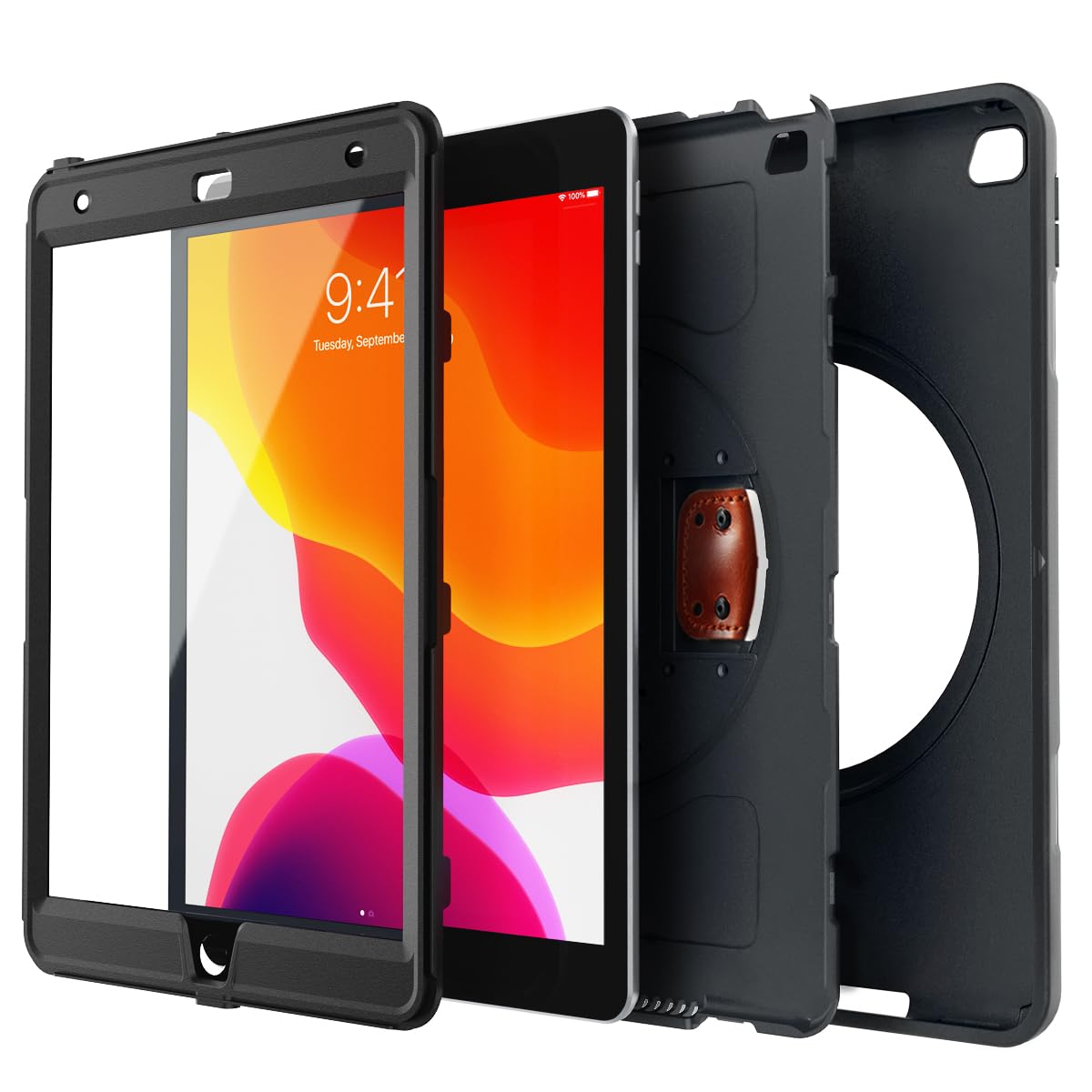 New Trent iPad 9th Generation, 8th Generation, 7th Generation Stronger Kickstand Full Body case with Rotational Hand Strap & Screen Protector 2021 2020 2019