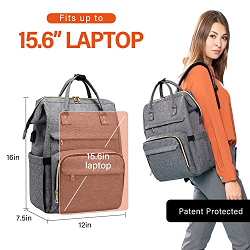 LOVEVOOK Laptop Backpack for Women Fashion Travel Backpack Business Computer Purse Work Bag with USB Port, Grey