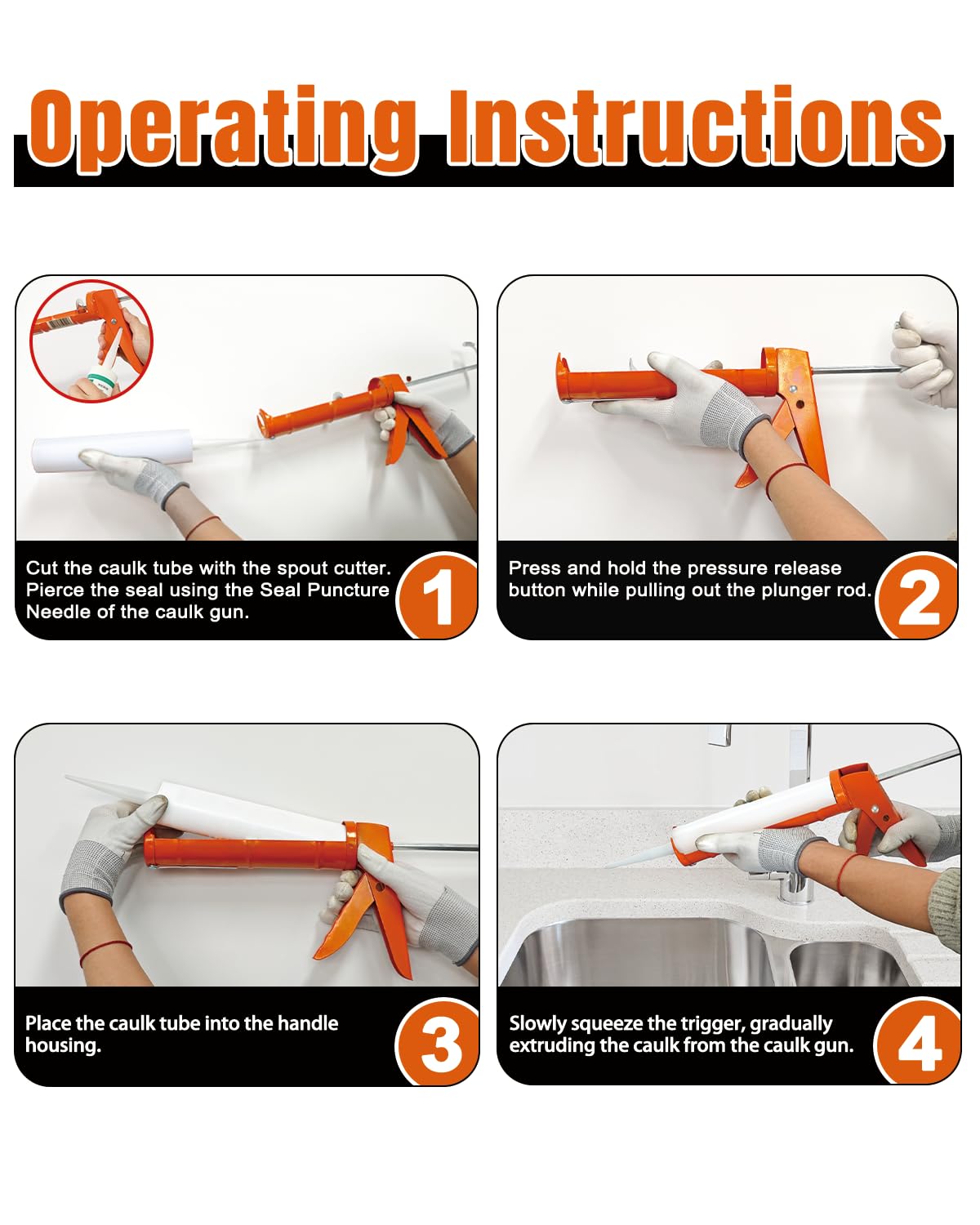 Holothurian Caulking Gun, Caulk Gun No Drip,Sealant Finishing Tool Grout Scraper for Kitchen Bathroom Window Sink Joint, 1/10 Gallon Cartridge, 10:1 Thrust Ratio