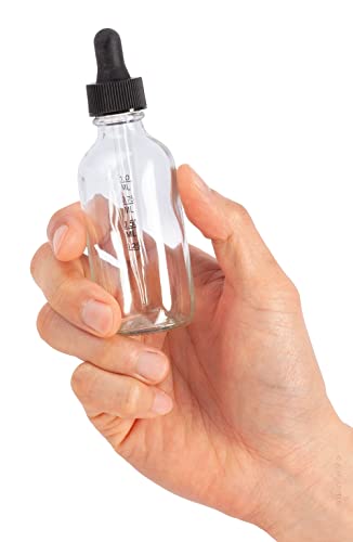 JUVITUS 2 oz / 60 ml Clear Glass Boston Round Graduated Measurement Glass Dropper Bottle (6 Pack) + Funnel
