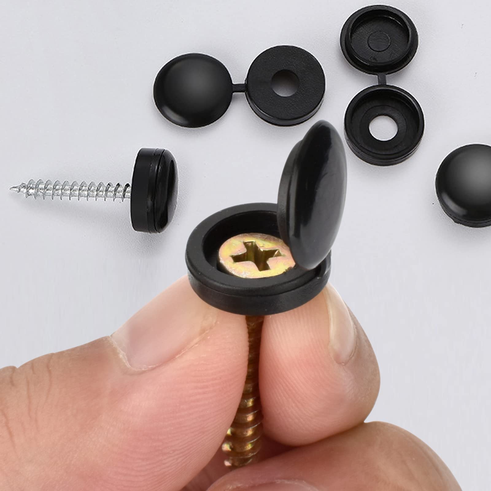 AccEncyc 200Pcs Screw Cap Covers Hinged Screw Cover Caps Plastic Shutter Screw Caps Black Fold Screw Snap Covers for M4 M5 Screws (Medium)