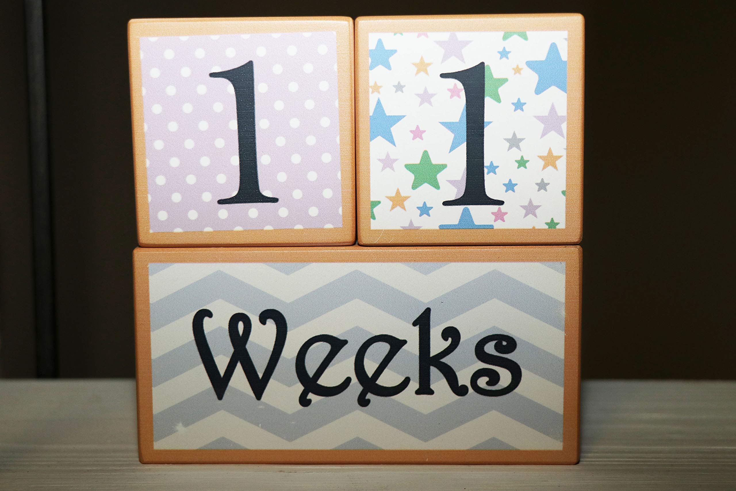 Wood Baby Milestone Age Photo Blocks Set Track Weeks, Months and Years Perfect Baby Shower Present