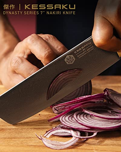 KESSAKU Nakiri Knife - 7 inch - Damascus Dynasty Series - Asian Vegetable Cleaver - Razor Sharp Kitchen Knife - Forged 67-Layer Japanese AUS-10V Stainless Steel - G10 Garolite Handle with Blade Guard