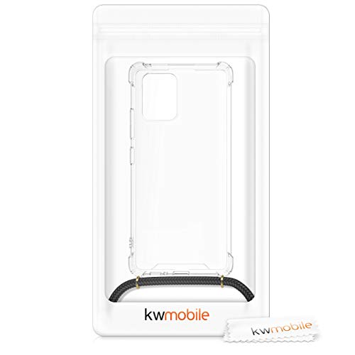 kwmobile Crossbody Case Compatible with Samsung Galaxy S10 Lite Case - Clear TPU Phone Cover w/Lanyard Cord Strap - Black/Transparent
