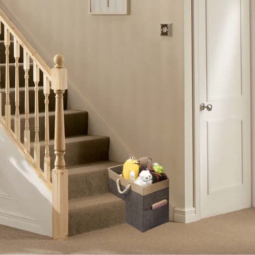 AmzFan Stairs Basket with Handle, Stair Baskets for Carpeted Stairs and Wooden Stairs, 16’’ Large Cotton Foldable Staircase Basket, Stair Organizer Basket Storage for Home and Office Decor