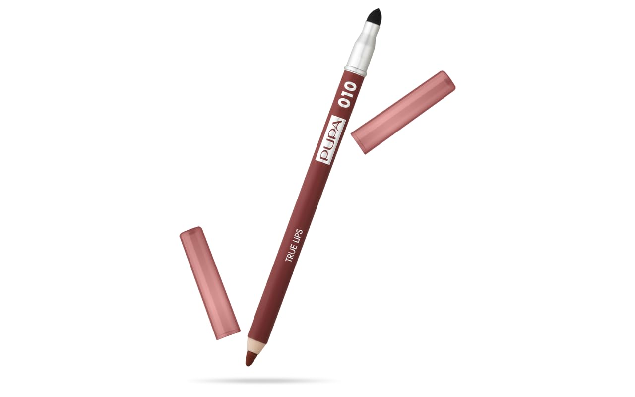 Pupa Milano True Lips Blendable Lip Liner - Dual-Ended Matte Lining Color and Brush - Light and Creamy, Hydrating, High Pigment, Smudge Proof Formula - Paraben Free - 010 Burnt Sienna - 0.042 oz