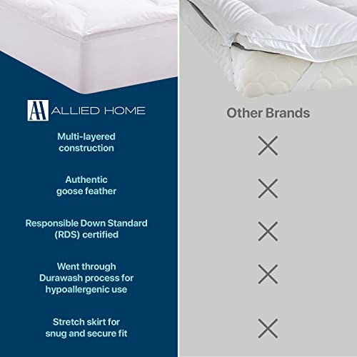 Allied Home Feather Bed Mattress Topper - 300 TC Cotton Shell White Down Hotel Mattress Topper, Quilted Soft Down Mattress Topper, Multi-Layered Soft Mattress Topper - Twin XL, 80β x 39β