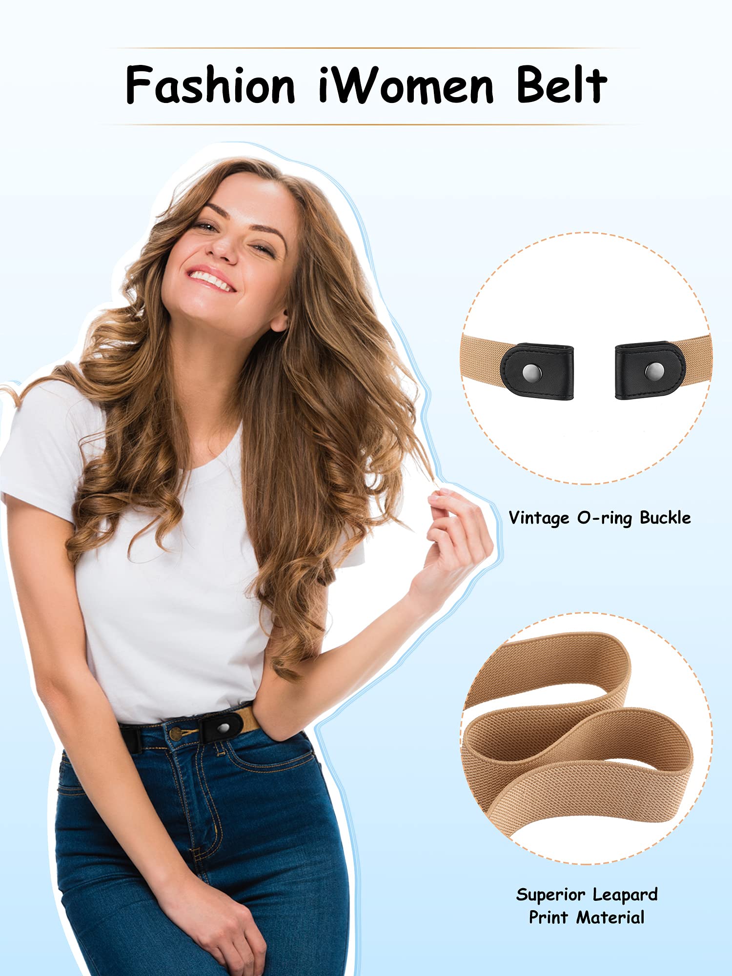 4 Pieces No Buckle Stretch Belt Adjustable Unisex Belt Invisible Elastic Belt for Men Women Jeans Pants Skirts(Khaki, Black, Coffee Color, Navy Green)