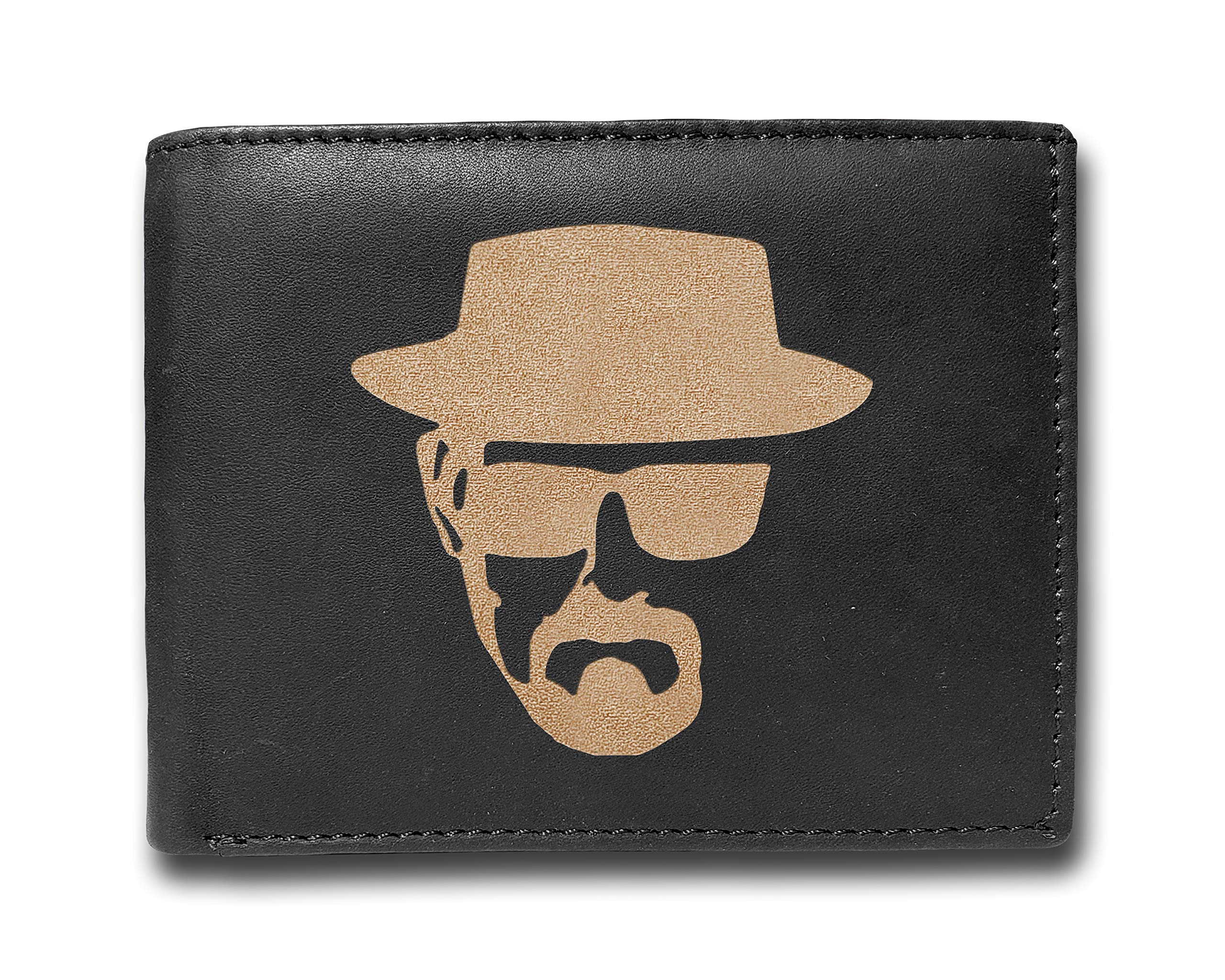 Breaking Bad Cowhide Leather Laser Engraved Engraving Slimfold Mens Large Capacity Luxury Wallet Purse Minimalist Sleek and Slim BLACK Credit Card Holder Organizer 14 Pockets