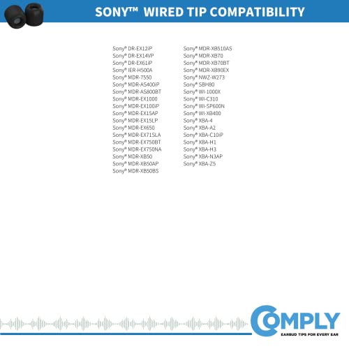 COMPLY Isolation Plus Replacement Noise Reducing Earbud Tips with WaxGuard for SONY MDR-XB50AP, XBA-Z5, MDR-EX1000, XBA-A2, MDR-EX1000, WI-1000X, WI-C-400, and More Earphones (S/M/L, 3 Pairs)