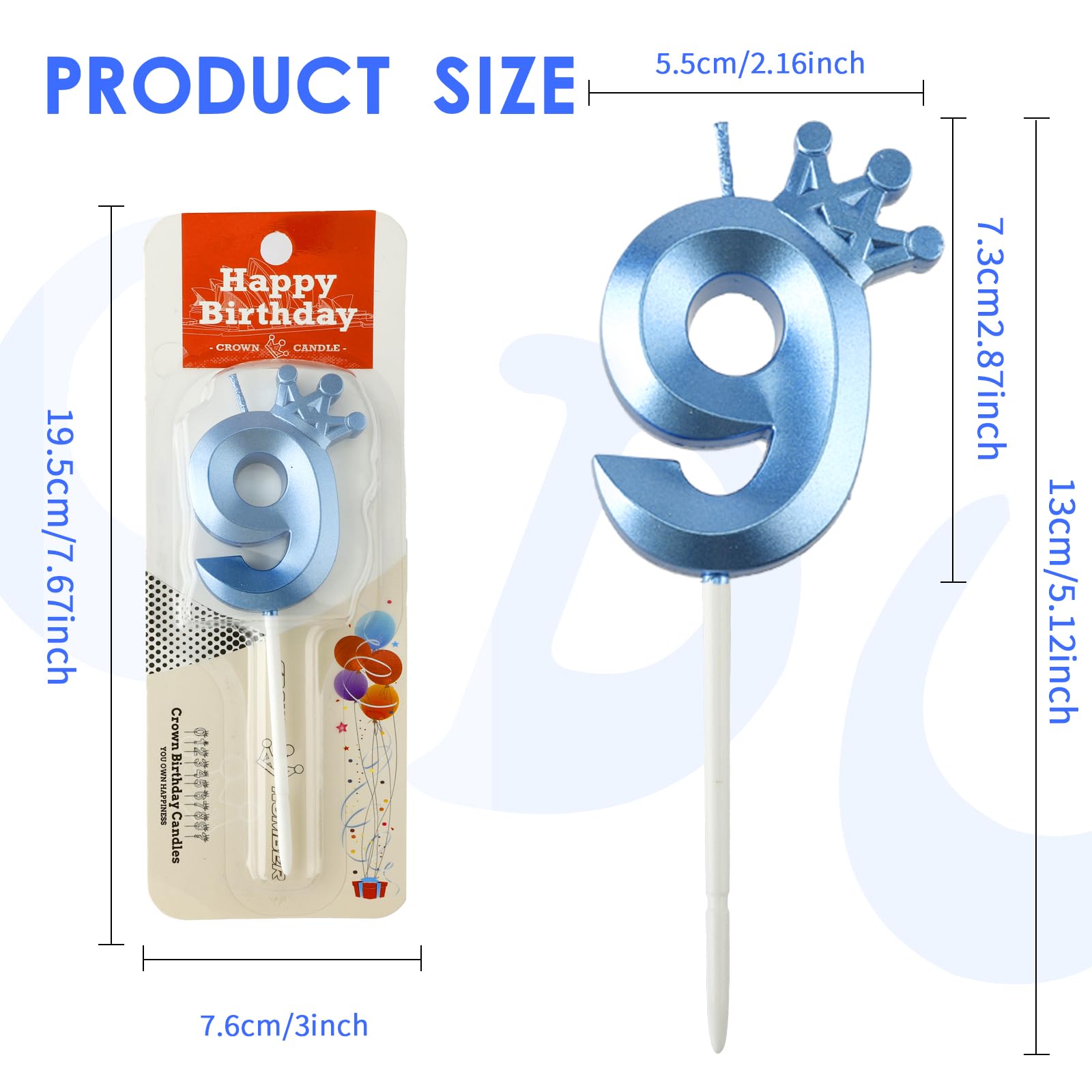 Agetp Blue Crown Number 9 Candle, Birthday Cake Topper, 9th Birthday Party Decoration