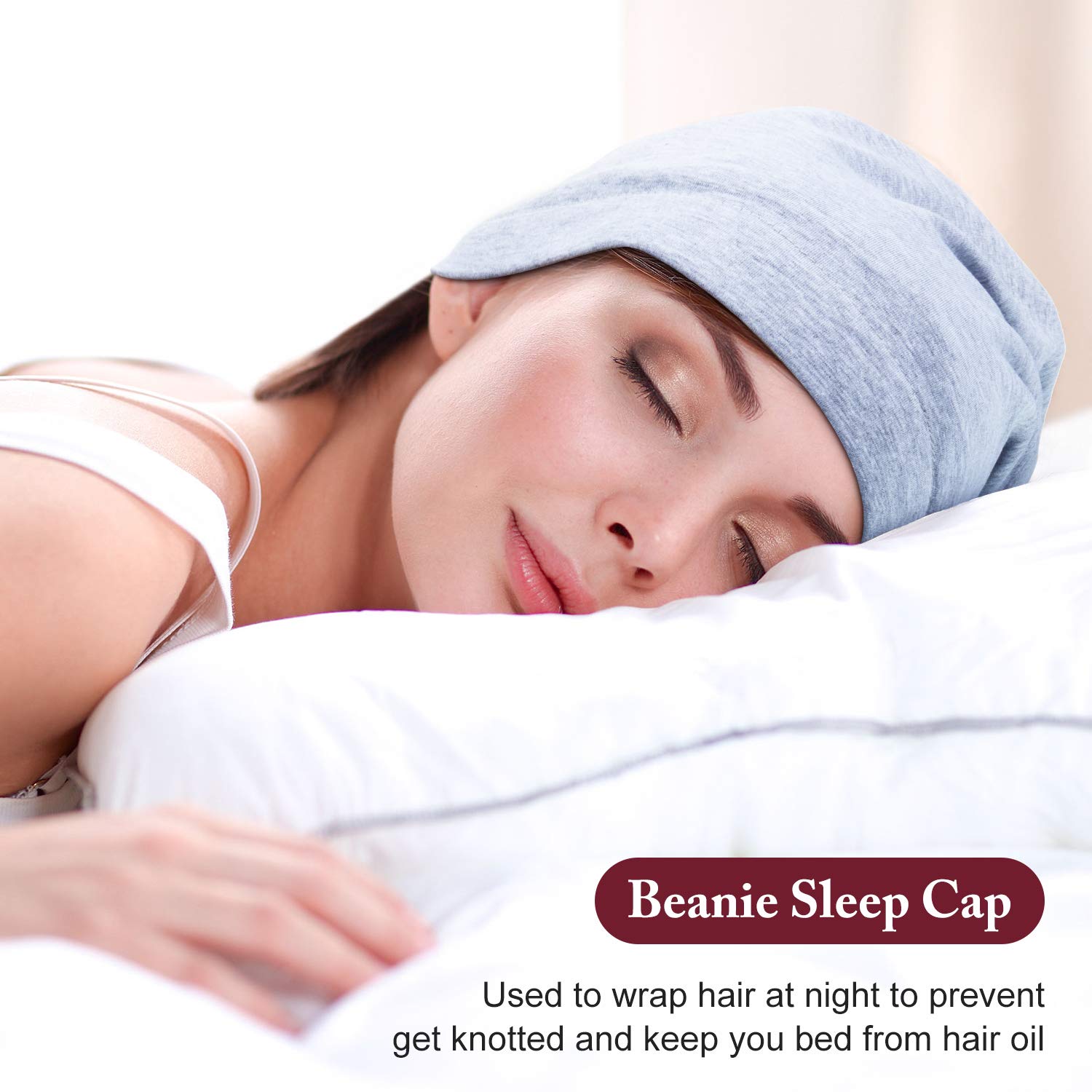 4 Pieces Satin Lined Sleep Cap Slouchy Beanie Hat Night Hair Cap for Women (Black, Wine Red, Gray, Blue)