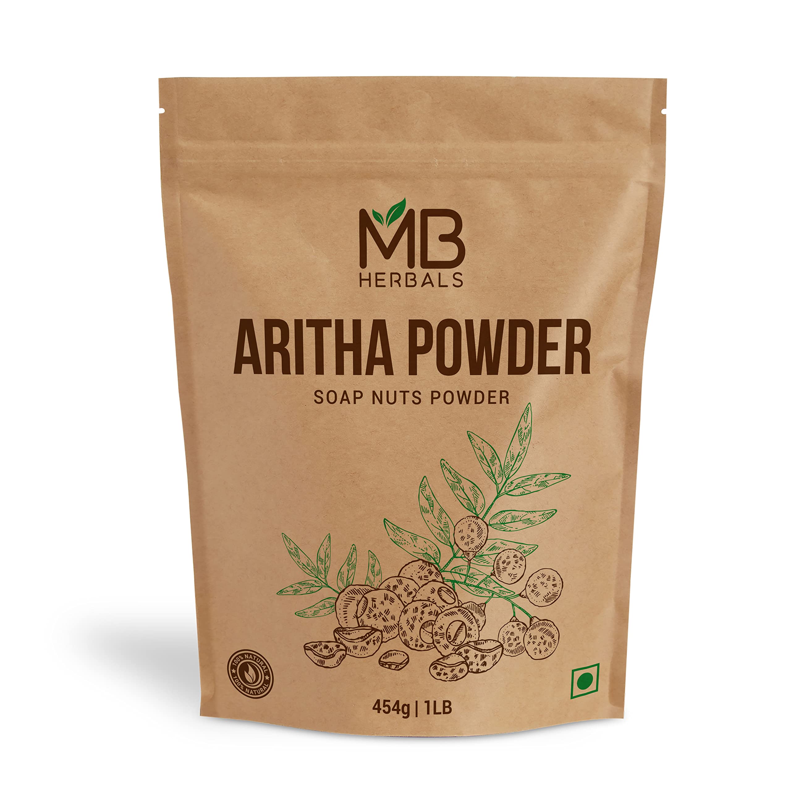 MB Herbals Aritha Powder 16 oz | 1 LB | 100% Pure & Organically Grown (Wild-crafted) Soap Nut Powder | Natural Hair Shampoo & Conditioner | Sapindus mukorossi