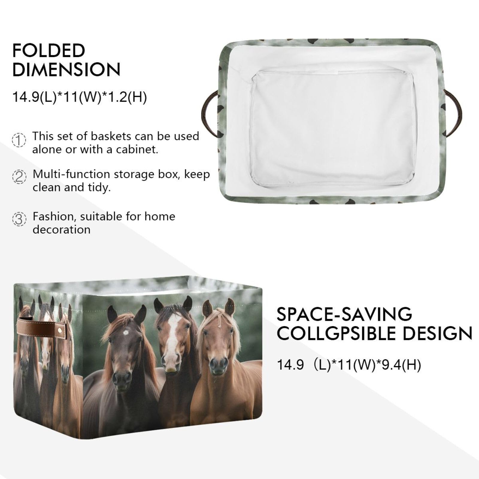 STAYTOP Large Storage Basket Collapsible Toy Storage Bins Waterproof Laundry Basket with Handle.Used for Home Closets, Offices, Bedrooms, Kids Toy and Gift Baskets-Cute Horses(Rectangular)1PCS
