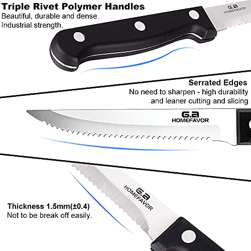 G.a HOMEFAVOR Steak Knife Set Stainless Steel, 8 Pieces Full Tang Sharp Serrated Knives Cutlery Set, Black