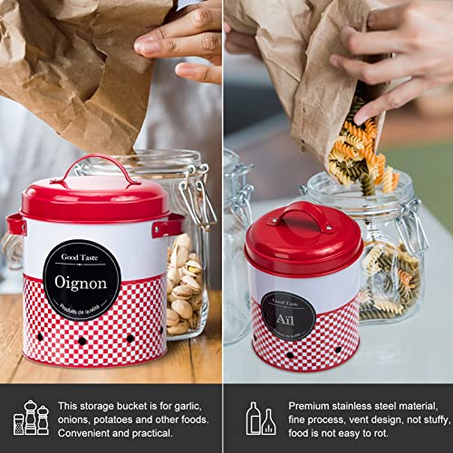 Alipis Potato Onion Storage Box, Set of 3 Kitchen Storage Canisters Jars Pots Containers Pantry Organizer Tin Vegetable Fresh Keeper with Aerating Tin Storage Holes